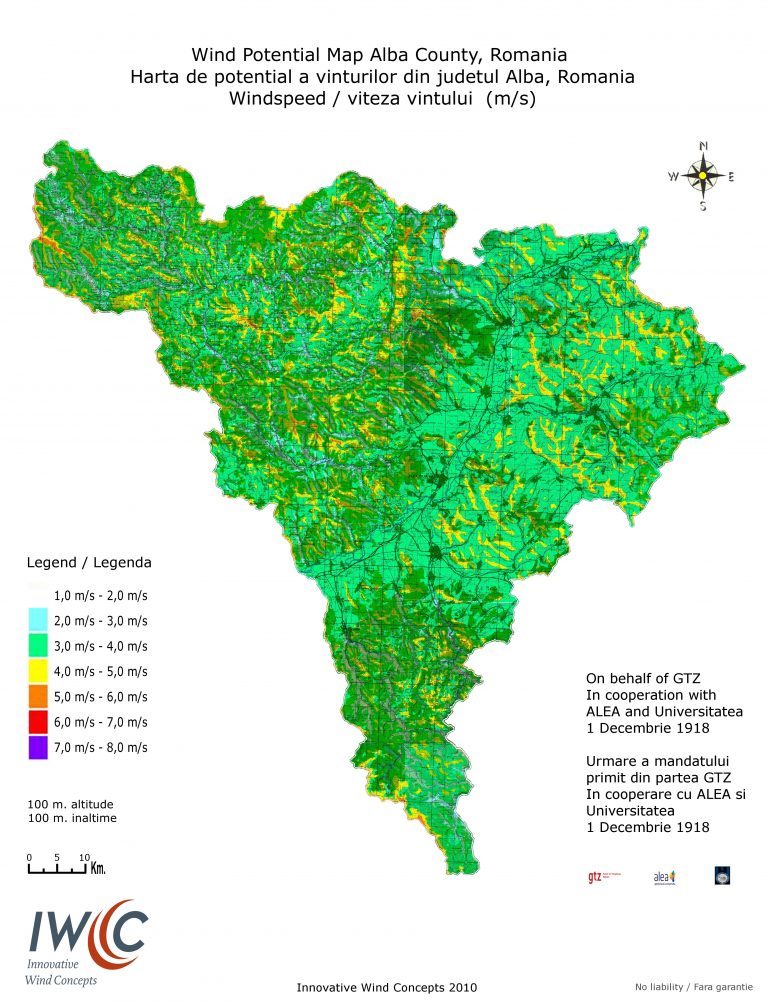 Alba County Wind Potential Map – Agenția Locală a Energiei Alba - ALEA